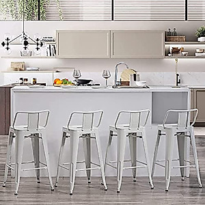 Changjie Furniture Metal Barstools Set of 4 Industrial Bar Stools Counter Stools with Backs Indoor-Outdoor Counter Height Bar Stools (24 inch, White)