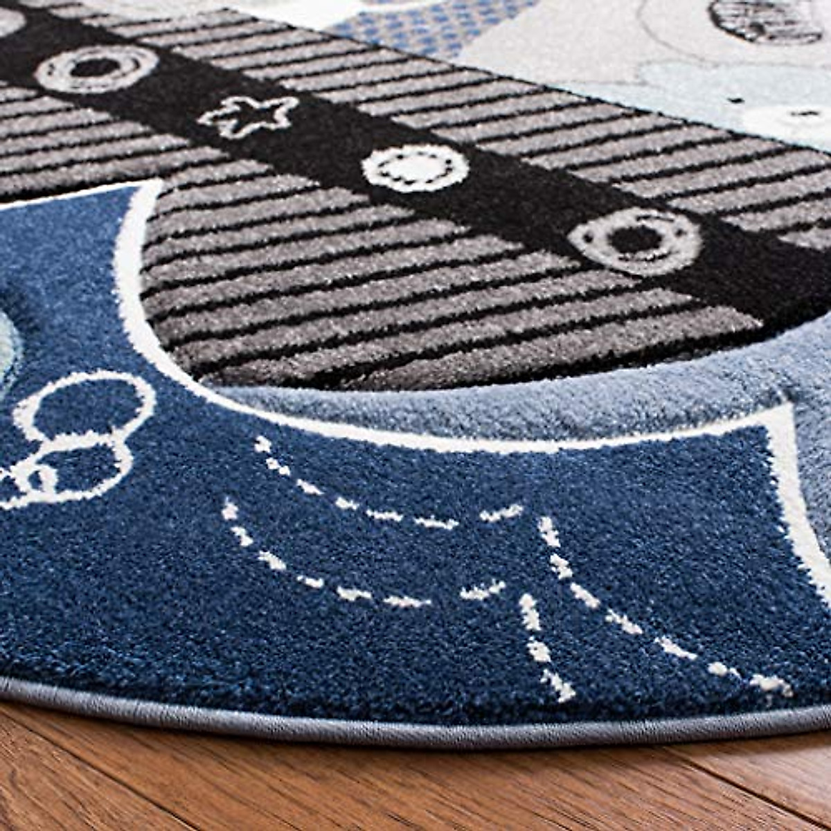 SAFAVIEH Carousel Kids Collection 4' Round Blue/Grey CRK121B Animal Nursery Playroom Area Rug