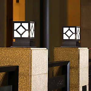 Bwldma Square Retro Courtyard Lamp Led Outdoor Waterproof Post Lamp Retro Industrial Home Garden Pillar Light Glass Lampshade Gate Villa Courtyard Park Column Headlight (Size : 28cm)