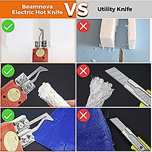 BEAMNOVA Rope Cutter Fabric Cutter,500° C Electric Hot Knife Cutter Tool Kit for Sponge, Cloth, Foam, Extruded Board,Styrofoam,with 4 Blades,Heavy Duty Case and Accessories (110V/100W)