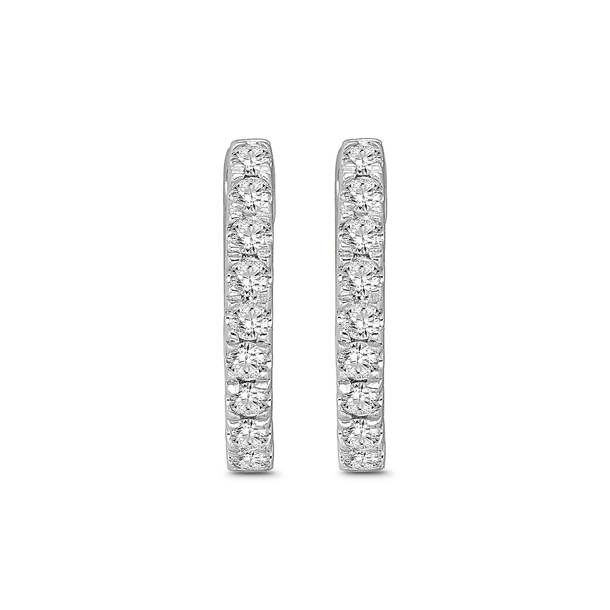 ARAIYA FINE JEWELRY 10K White Gold Round-shape Diamond Oval Hoop Earrings for Women (1/5 cttw, I-J Color, I2-I3 Clarity)