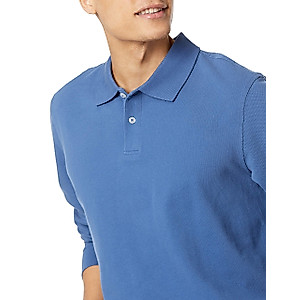 Amazon Essentials Men's Slim-Fit Long-Sleeve Pique Polo, Blue, Large