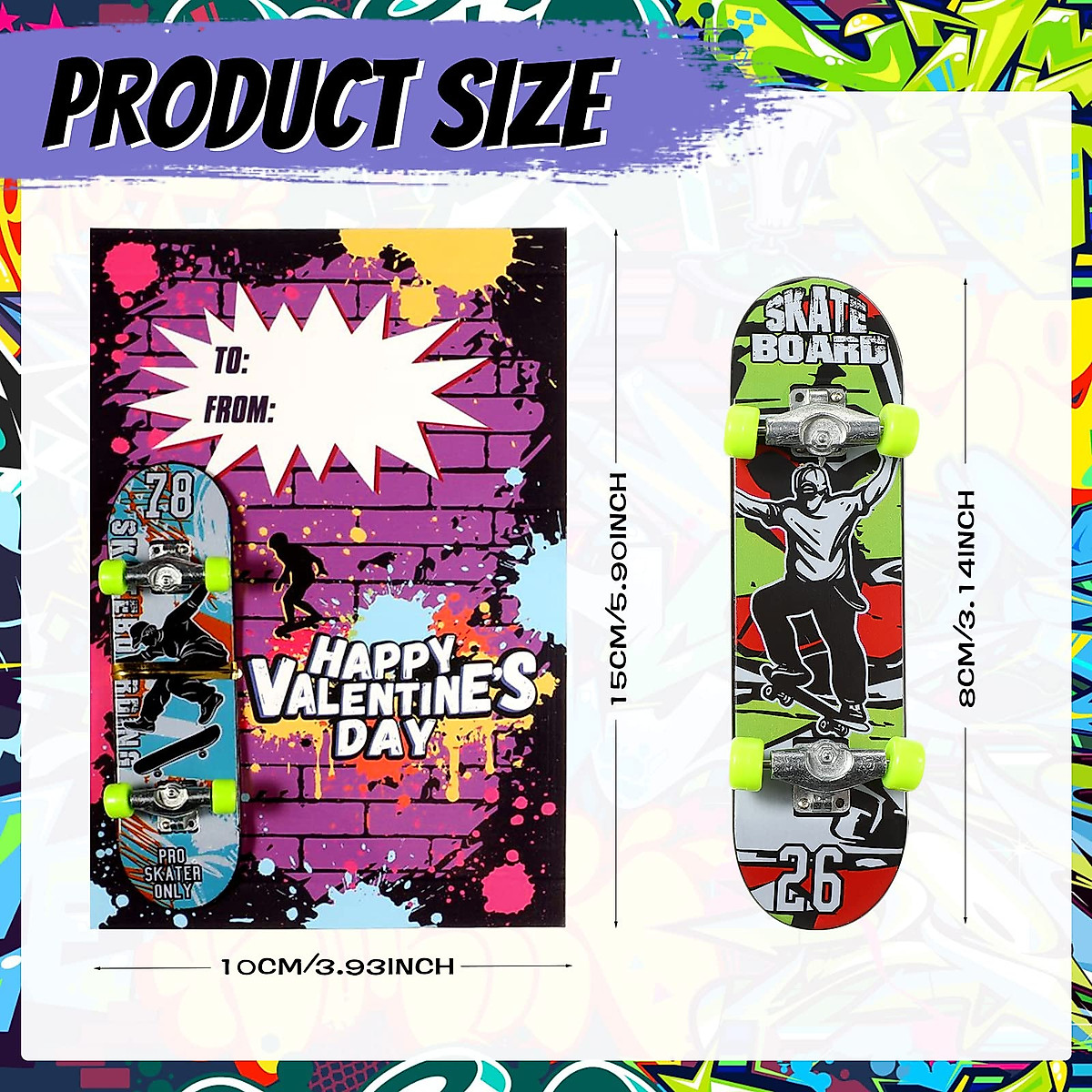 36 Pack Valentines Day Gift Cards with Fingerboards Finger Skateboards Valentine's Greeting Cards Valentines Finger Boards Set for Teens Valentines Classroom Exchange Prize Party Favor Supplies