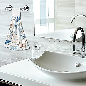 Bolaz Blue Butterfly Hanging Kitchen Towel Hand Towel 2 Pcs Absorbent Hanging Tie Towels for Bathroom Laundry Room Kitchen 12 x 17 Inches