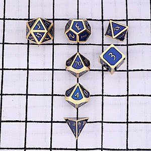 Hestya 7 Pieces Metal Dices Set Game Polyhedral Solid Metal Dice Set with Storage Bag for Role Playing Game Math Teaching