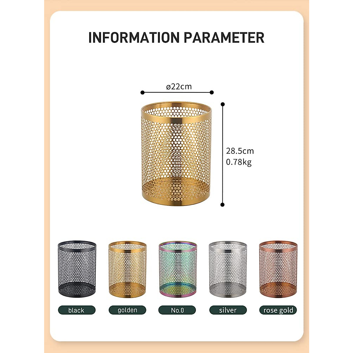 Mesh Wastebasket Round Mesh Stainless Steel Wastebasket Trash Can Recycling Bin for Home, Office, Bathroom, Bedroom & Kitchen, 3.5 Gallon / 12L, 11" Height x 10" Diameter Garbage Can-Rose Gold