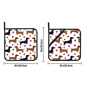 Romantic Dachshunds Set of 2 Square Insulated Pot Holders, Kitchen Baking, Pot Holders Sets, One with Pocket and One Without Pocket