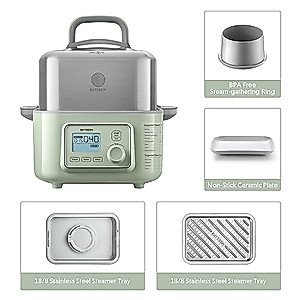 BUYDEEM G553 5-Quart Electric Food Steamer for Cooking, One Touch Vegetable Steamer, Digital Multifunctional Steamer, Quick Steam in 60s, Stainless Steel Steamer Tray, No Stew Pots Included