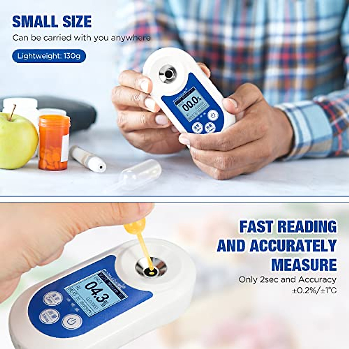 Digital Brix Refractometer, Brix Meter for Sugar, Food, Beverage, Fruit, Beer, Honey, Various Sauces, Tomato Sauce and Etc Range 0-55%