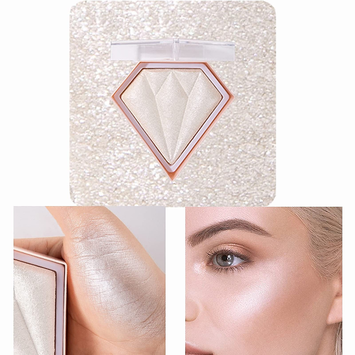 Rosarden, Powder Face Highlighter Palette, Pearl White, Shimmery Finish, Glitter Face Highlight Contouring Makeup, Silky Smooth, Palette, 0.0353 Ounce, Unisex