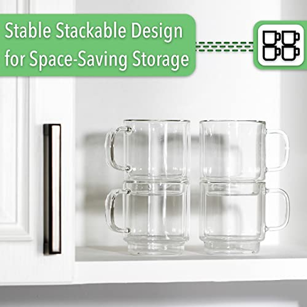 BTaT- Stackable Espresso Cups, Demitasse Cups, Set of 4 (5.0 oz, 150 ml), Glass Coffee Mugs, Double Wall Glass Cups, Clear Coffee Cup, Tea Glass, Espresso Glass, Glass Tea Cups, Mother's Day Gift