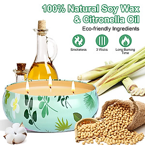 Citronella Candles Outdoor - Large 3 x 12oz Scented Candles, 3-Wick Natural Soy Wax Citronella Candles 240 Hours Long Lasting Burning for Home Patio Garden Camping Backyard, Summer Candle Gift