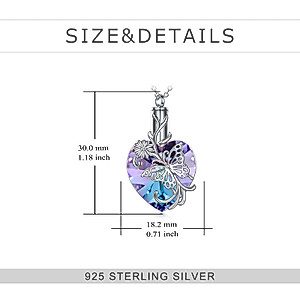 YFN Heart Crystal Urn Necklace for Ashes Cremation Jewelry Sterling Silver with Purple Blue Crystal Jewelry Gifts for Women Girls Butterfly