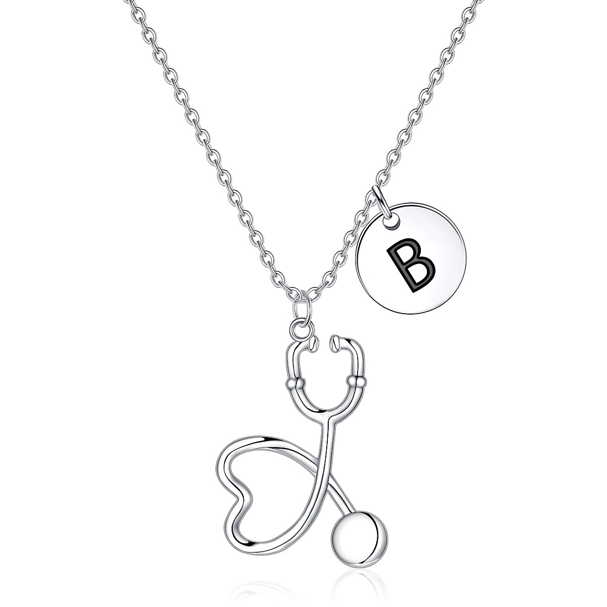 Nurse Gifts for Women, S925 Sterling Silver Initial Letter Stethoscope Necklace Gifts for Nurses Week Gifts Medical Assistant RN Gifts for Nurses Nurse Graduation Gifts for Medical Students Doctor (B)