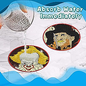ICECHEN 8 Pcs Diamond Paintings Coasters Kits with Holder, DIY Halloween Coaster Diamond Art Kits,Full Drill Rhinestone Painting Kits for Adults & Kids,Beginners Art Craft Supplies