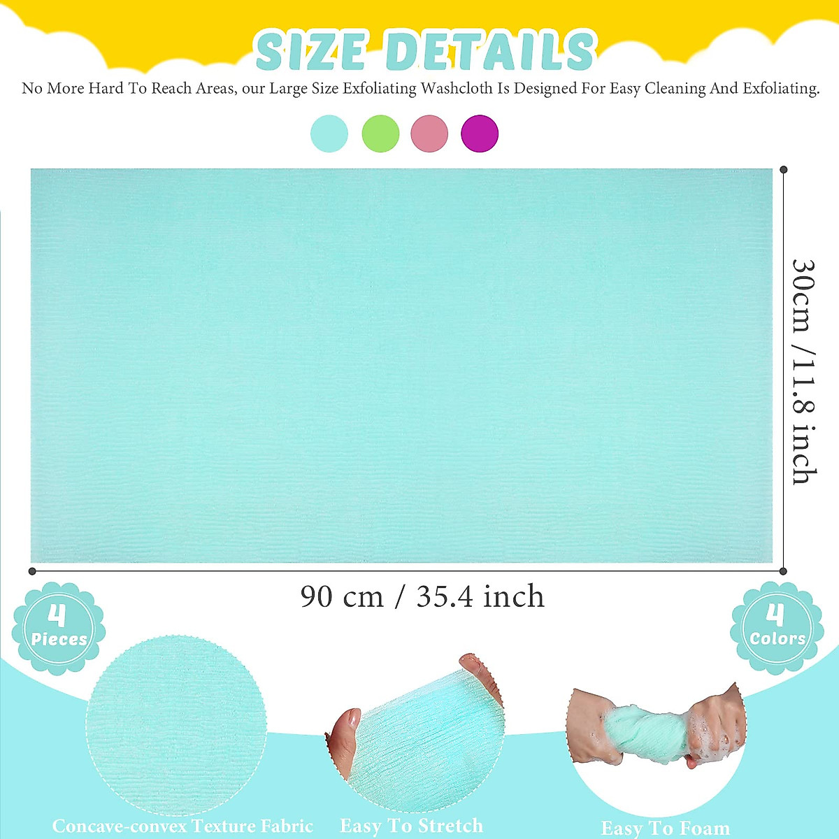 8 Pcs Shower Gloves Body Exfoliating Wash Gloves Set 4 Exfoliating Bath Washcloth Towel Body Scrubber Nylon Back Washer 4 Pair Scrub mitts for Women Men Skin Stretchable Pull Strap Washcloth