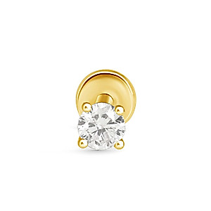 Round Natural Diamond Cartilage Tragus Solitaire Stud Earrings 14K Solid Yellow Gold Internally Threaded Screw Back (0.06 Cttw,Color G-H, Clarity - SI1-SI2) Upper Ear Piercings Jewelry For Men Women
