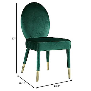 Iconic Home Leverett Dining Chair Upholstered Oval Back Armless Design Velvet Wrapped Wood Gold Tone Metal Tipped Legs (Set of 2) Modern Contemporary, Green