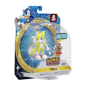 Sonic The Hedgehog 4-Inch Action Figure Modern Tails with Ring Item Box Collectible Toy