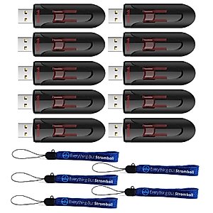 SanDisk 64GB Cruzer Glide 3.0 USB Flash Drive (10 Pack Bundle) Jump Drive Pen Drive Works with Laptop Computers with USB 2.0/3.0 Port (SDCZ600-064G-G35) Plus (5) Everything But Stromboli (TM) Lanyard