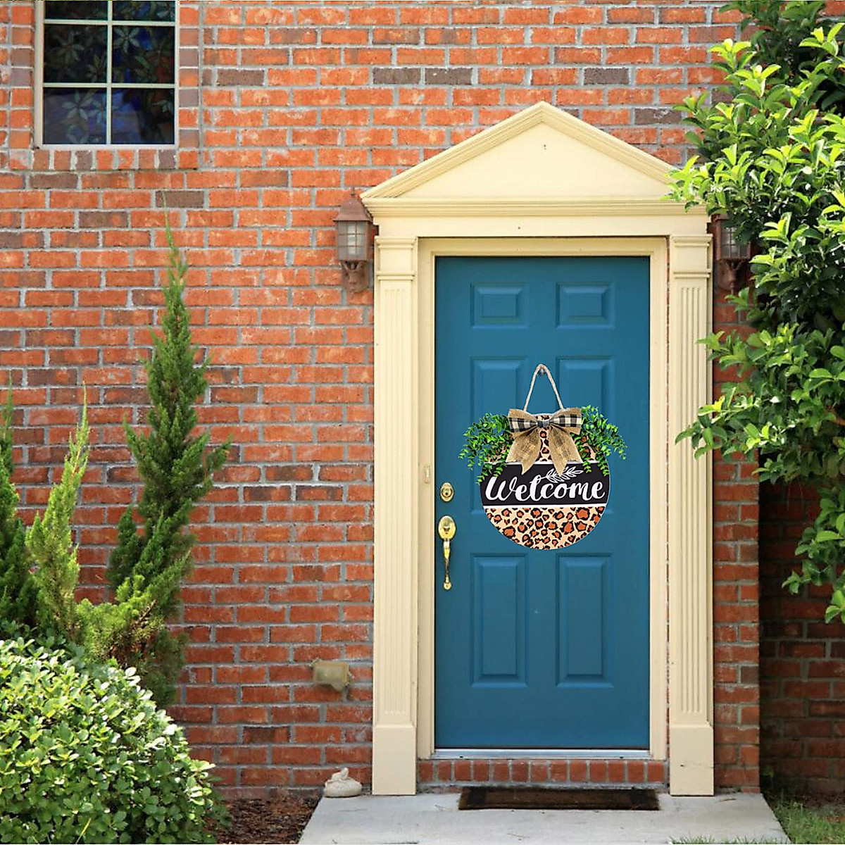 Autumn Decorations Leopard Wreath with Bow Indoor Outdoor - Halloween Leopard Welcome Sign Decorative for Front Door Wall Home Garden Decor