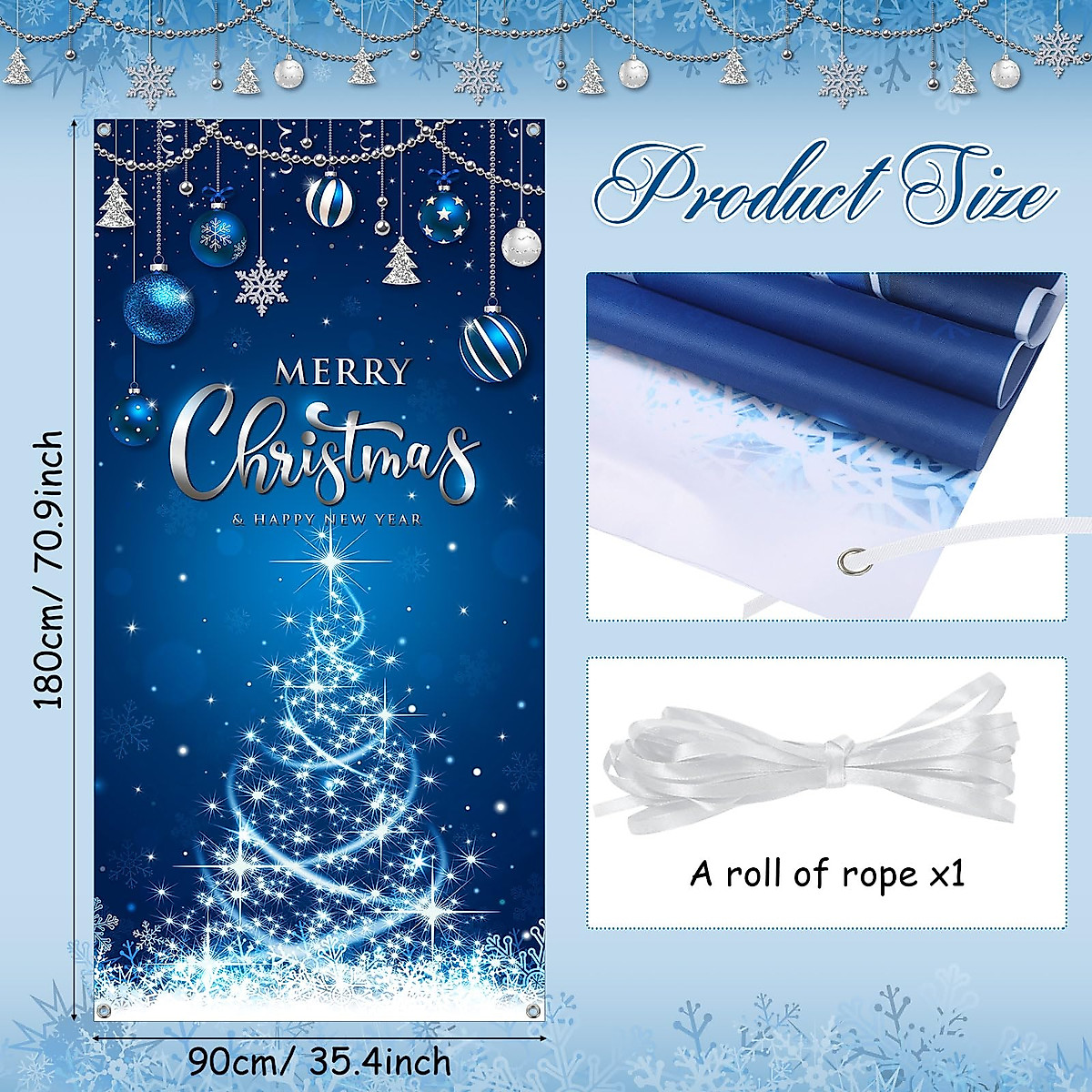 Christmas Decorations Merry Christmas Door Cover Christmas Background Banner Xmas Door Hanging Covers Photo Booth Props for Christmas Party Decorations Supplies, 70.9 x 35.4 Inch (Blue Style)
