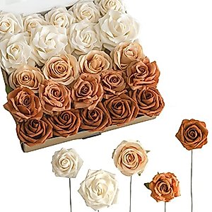 Lookein Artificial Flowers Box Set 5 Style Flowers for DIY Wedding Decoration Bouquet Table Centerpieces Aisle Arch Flower Decoration Bridal Shower Party Home Decor, Charming Terracotta