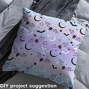 Bat Fabric by The Yard, Purple Ombre Upholstery Fabric, Halloween Moon Star Decorative Fabric, Widlife Animal Girls Kids DIY Art Indoor Outdoor Fabric for Quilting Sewing, Black Blue, 1 Yard