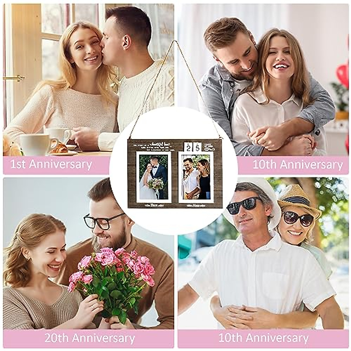 Yakucho Then & Now Anniversary Picture Frame, 1-99 Years Wedding Gift - Anniversary Wood Photo Frame, Engagement Bridal Shower Gifts with Sentimental Quote - Holds 2 4x6 Inches Photos (Then & Now)
