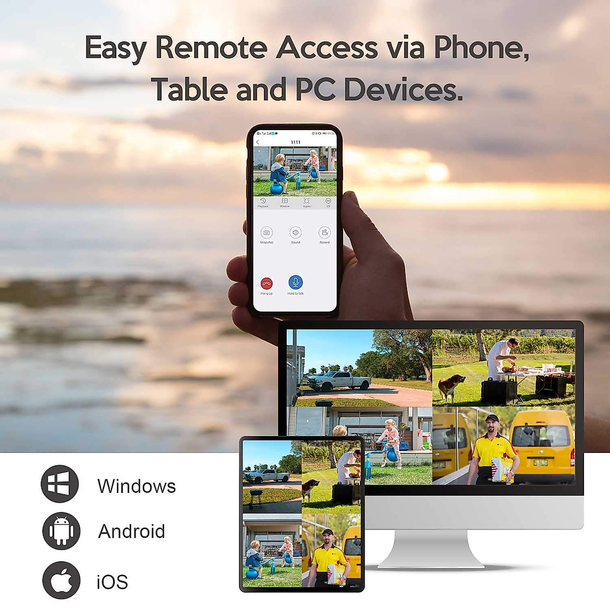 Kittyhok 2K All-in-one Wireless Security Camera System with 12'' Monitor, 8pcs WiFi Security Cameras for Home Security, 1TB HDD, 2-Way Audio, Remote Access, Motion Detection, Waterproof, Night Vision