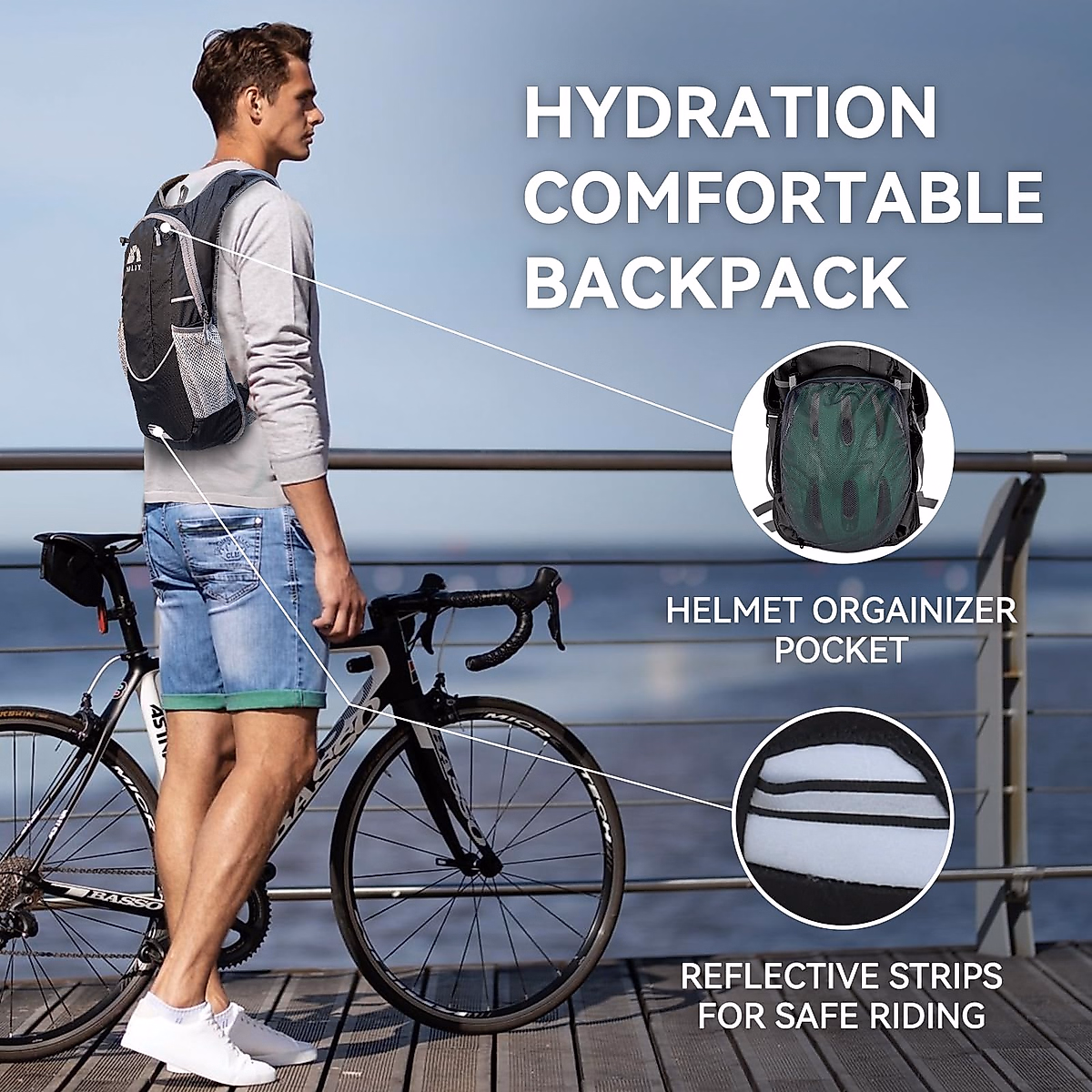 Hydration Pack,Hydration Backpack with 2L Hydration Bladder Lightweight Running Water Backpack for Women Men Kids (Black)