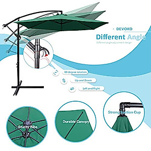 Devoko 10 Ft Patio Offset Cantilever Umbrella Outdoor Market Hanging Umbrellas with Crank & Cross Base Suitable for Garden, Lawn, backyard, Deck and Poolside (Deep Green)