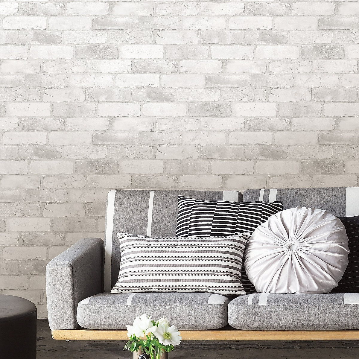 NuWallpaper NU2218 Loft Brick Peel Stick Wallpaper, White & Off-White