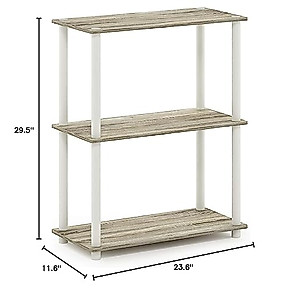 Furinno Turn-N-Tube 3-Tier Compact Multipurpose Shelf Display Rack, Sonoma Oak/White