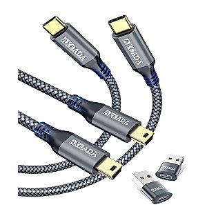 AkoaDa 2 Pack Mini B to USB C Cable 10ft, USB C to Mini USB Cable Charging Cord for GoPro Hero 3+, PS3 Controller, MP3 Player, Yeti Microphone, Digital Camera, GPS Receiver, PDAs and More