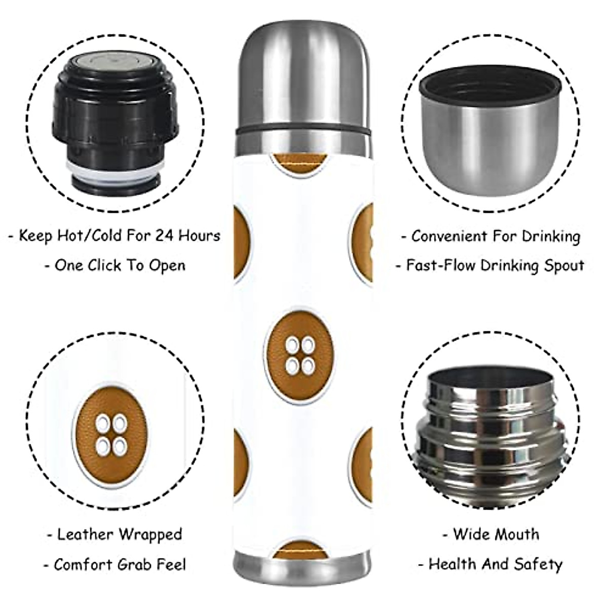 Stainless Steel Leather Vacuum Insulated Mug Christmas Cookies Thermos Water Bottle for Hot and Cold Drinks Kids Adults 16 Oz