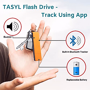 TASYL Track 128 GB USB 3.1 Flash Drive, with Bluetooth Tracker, Find Your Drive Quickly & See Last Known Location with Tasyl App, Up to 210 MB/s Read, Free USB C Adapter, Orange