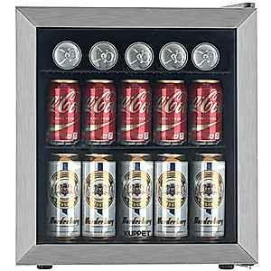 TABU 65 Can Beverage Refrigerator,Mini Fridge with Glass Door, Display Front Beverage Cooler with Adjustable Shelves for Beer Soda or Wine, Ideal for Home, Office or Bar (1.6 Cu.Ft)
