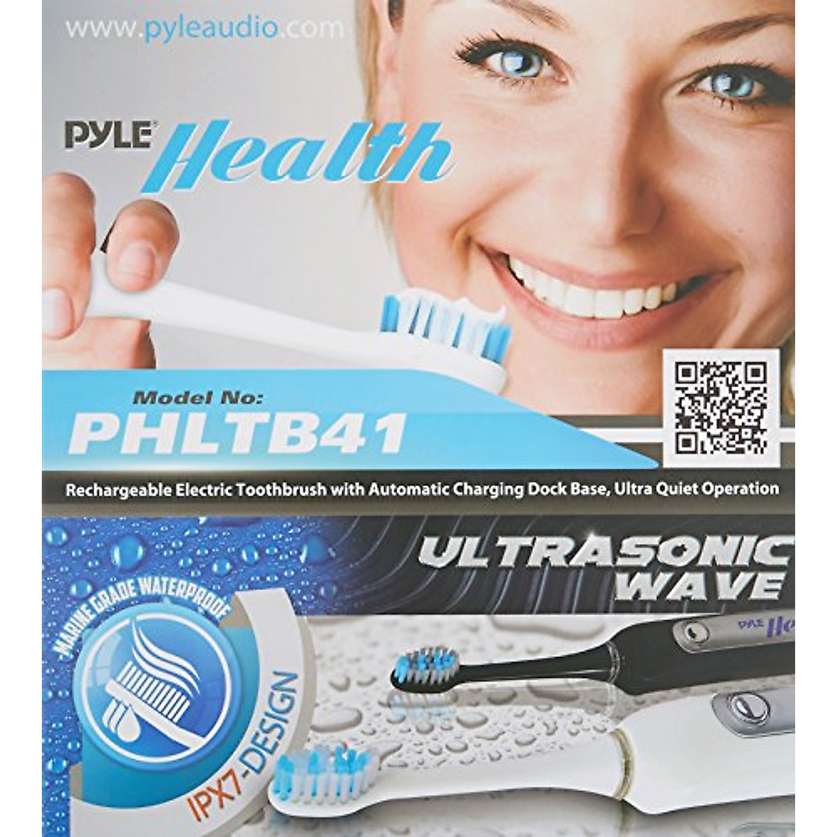 Pyle Health Ultra sonic Wave Rechargeable Electric Toothbrush with 3 brush modes, two minute timer, 2 Oral Brush Heads, Automatic Charging Dock Holder - For Kids, Teens, Adults - PHLTB41BK (Black)