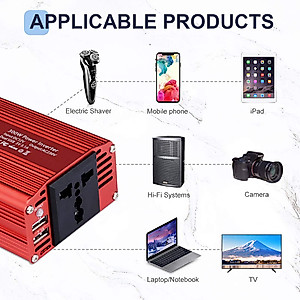 300W Car AC Power Inverter DC 12V to 110V for Vehicles Converter 3.1A Dual USB Fast Charging Ports Car Charger Adapter,Red