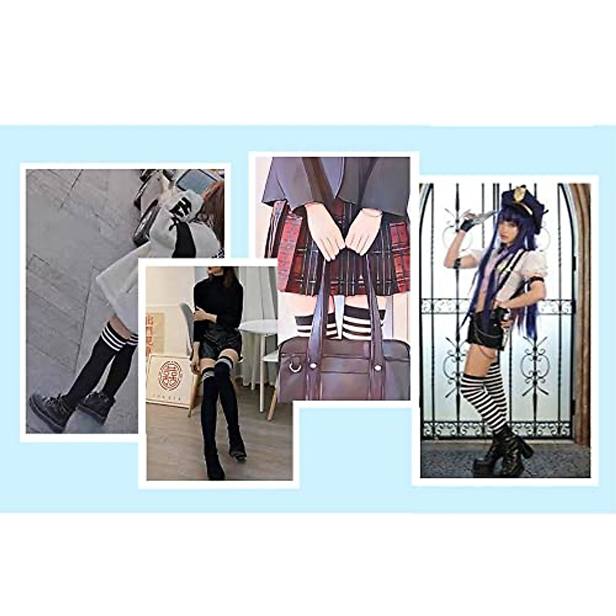 ZIXIANNIU Halloween Womens Long Socks Striped Thigh High Socks Cotton Over the Knee Socks Leg Warmers Christmas stockings (Black)