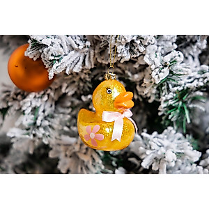 Set of 2 Hand Blown Glass Rubber Duck Ornament for Christmas Tree, Cute Hanging Glass Rubber Duck Christmas Ornament
