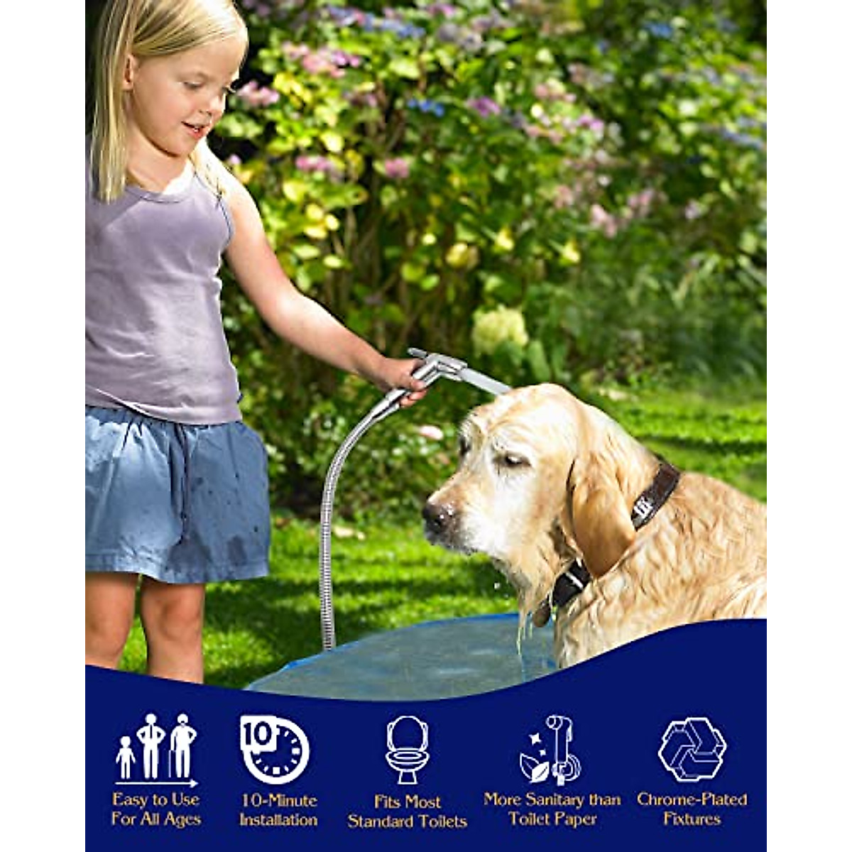 4 Mode Handheld Bidet Sprayer for Toilet Kit (Chrome) - Toilet Bidet Handheld Sprayer,Handheld Bidet for Personal Hygiene,Stainless Steel Bidet Hose,Brass T-Valve,Baby Cloth Diaper Sprayer