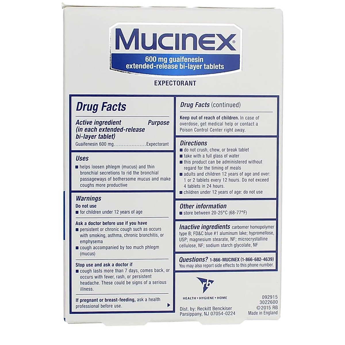 Chest Congestion, Mucinex Expectorant 12 Hour Extended Release Tablets, 20ct, 600 mg Guaifenesin with Extended Relief of Chest Congestion Caused by Excess Mucus. Thins and Loosens Mucus (Pack of 3)