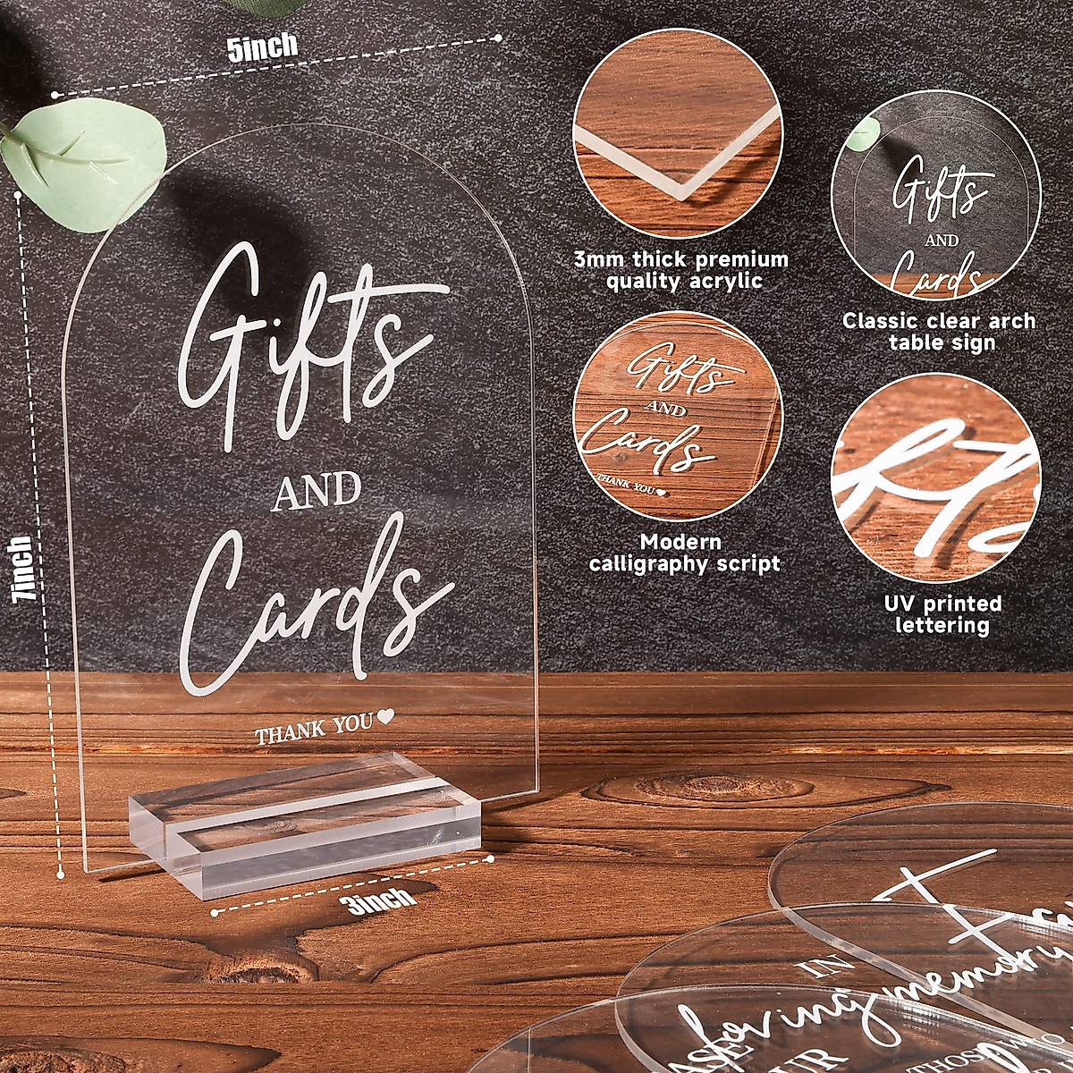 4pcs Clear Acrylic Wedding Signs for Ceremony and Reception, 5x7 Inch Modern Wedding Gift Table Sign, Guest Book Sign, Cards and Gifts Sign, Favors Please Take One, Wedding Entrance Signs with Holder