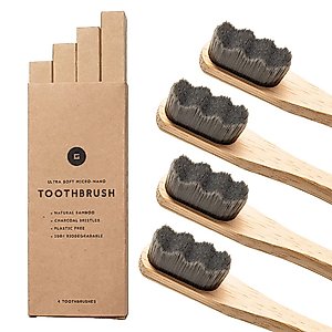Gongi Wooden Bamboo Toothbrush - 20,000 High Bristle Count Toothbrush - Micro-Nano Extra Soft Bristles - 4-Pack