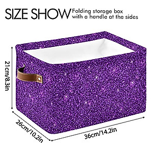 xigua Purple Glitter Sequins Foldable Storage Bin, Collapsible Sturdy Fabric Storage Basket Cube W/Handles, Storage Box for Organizing Toys Nursery Shelf Closet Bedroom Office 1PCS