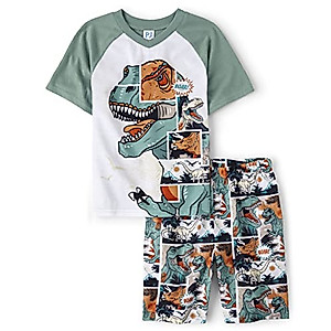 The Children's Place Boys Sleeve Top and Shorts 2 Piece Pajama Sets, Dino, 7-8