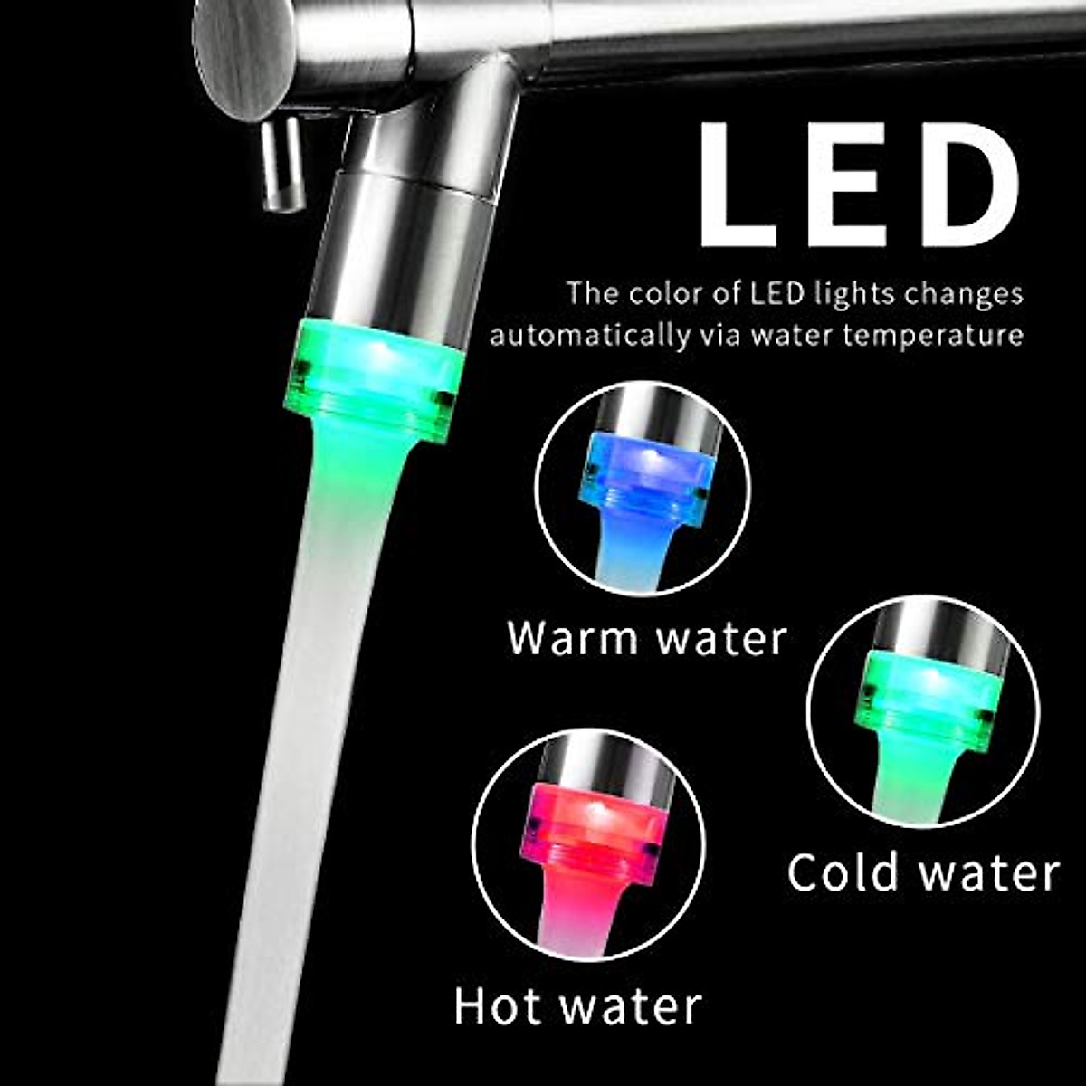 Fapully LED Kitchen Faucet with Sprayer,Single Handle Kitchen Faucet with Hole Cover Brushed Nickel