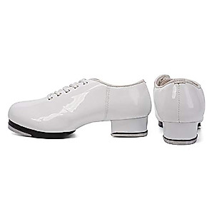 DKZSYIM Tap Shoes Split-Sole Dancing Shoes for Girls, Women and Men,Model WX-LDD,White, 7.5 B(M) US